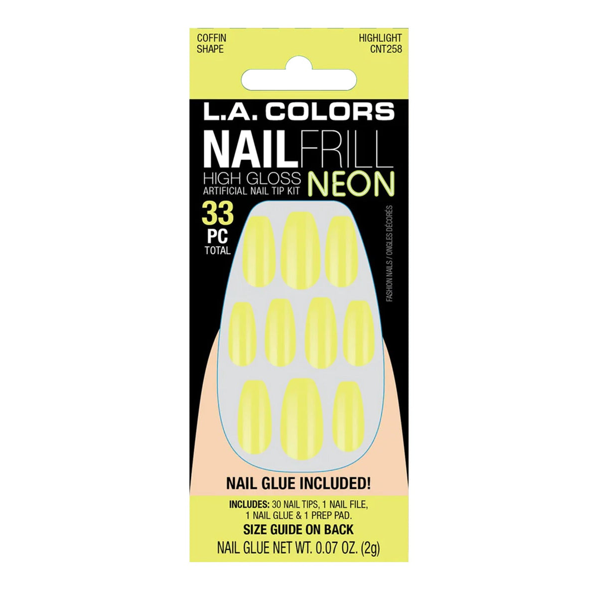La Colors Glitzy Girl Nail Frill Neon High Gloss Nail Tip Kit 33 Nails ...