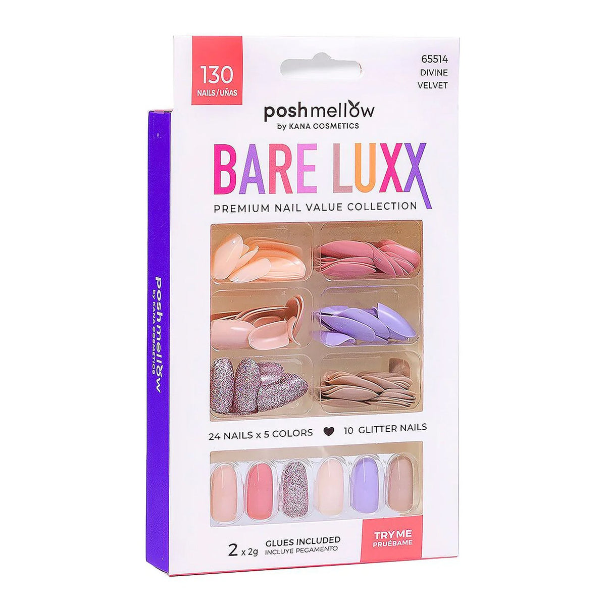 Posh Mellow Bare Luxx Almond Premium Nail Value Collection 130 Nails ...